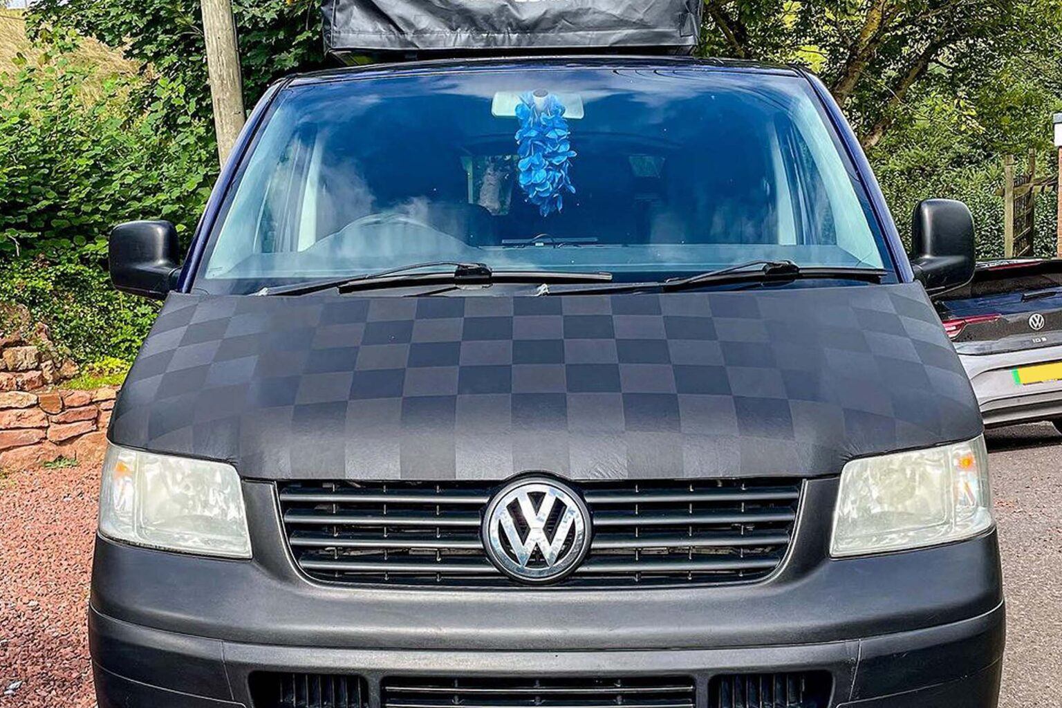 VW T5 Black & Grey Chequered Bonnet Bra - Vee Dub