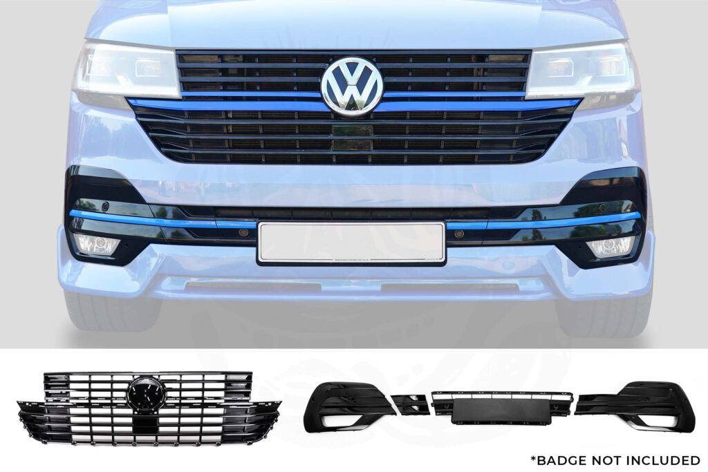 VW T6.1 Gloss Black Upper & Lower Front Grille Package - VD